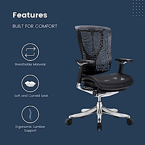 GM Seating Ergobilt High-Back Ergonomic Office Chair - Large Mesh Chair with Lumbar Support & Adjustable Armrest - Swivel Computer Desk Chair with Height Adjustable backrest - Aluminum Base – Black