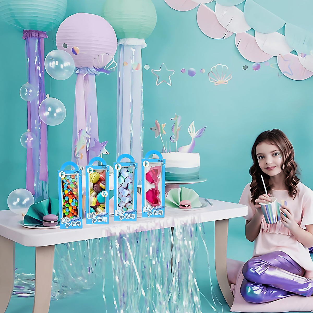 EGEN 12PCS Party Favor Boxes Goodie Bags Party Favors Bag Treat Boxes Gift Boxes Birthday Candy Bags Birthday Party Treat Boxes Bridal Shower Supplies Party Decorations (Blue 12 Pack)