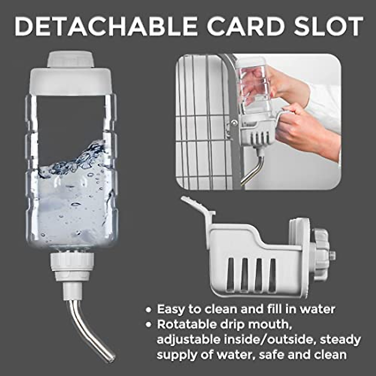 Vannon Dog Water Dispenser for Cage Leakproof Crate Water Bottle for Dogs & Rabbits Pet Auto Feeding Water Bottle Nozzle Diameter: 12mm, Top Fill, BPA Free