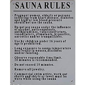 BUILDINGSIGNS.COM Sauna Rules Sign (White, Rust Free Aluminium 8.5x11)