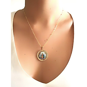 LESLIE BOULES Virgin Caridad del Cobre Pendant Necklace 18K Gold Plated Chain Religious Jewelry