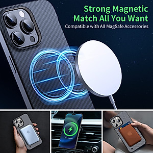 GRECAZO Magnetic Ultra-Thin Frosted Soft Touch Skin Borderless Carbon Fiber Bump Texture for iPhone 13 Pro Max Case 6.7" Slim Minimalist Lightweight Frameless Matte Hard for MagSafe Cover Case-Black