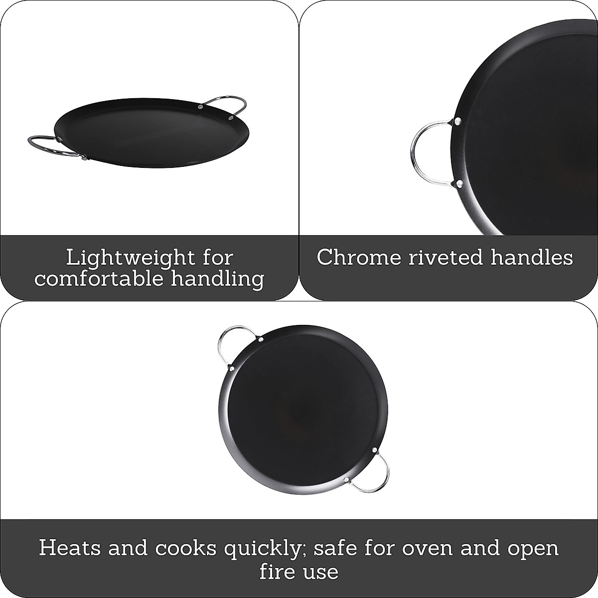 IMUSA 9in Carbon Steel Nonstick Round Comal with Metal Handles, Black