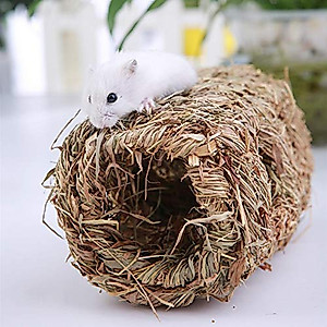Small Animals Hideout House Grass Hideaway Tunnel Chew Toys Activity Center Nest Hut for Hamsters Guinea-Pig Gerbils Chinchillas (2 Pack Hideout Tunnel 7.5"×3.7")