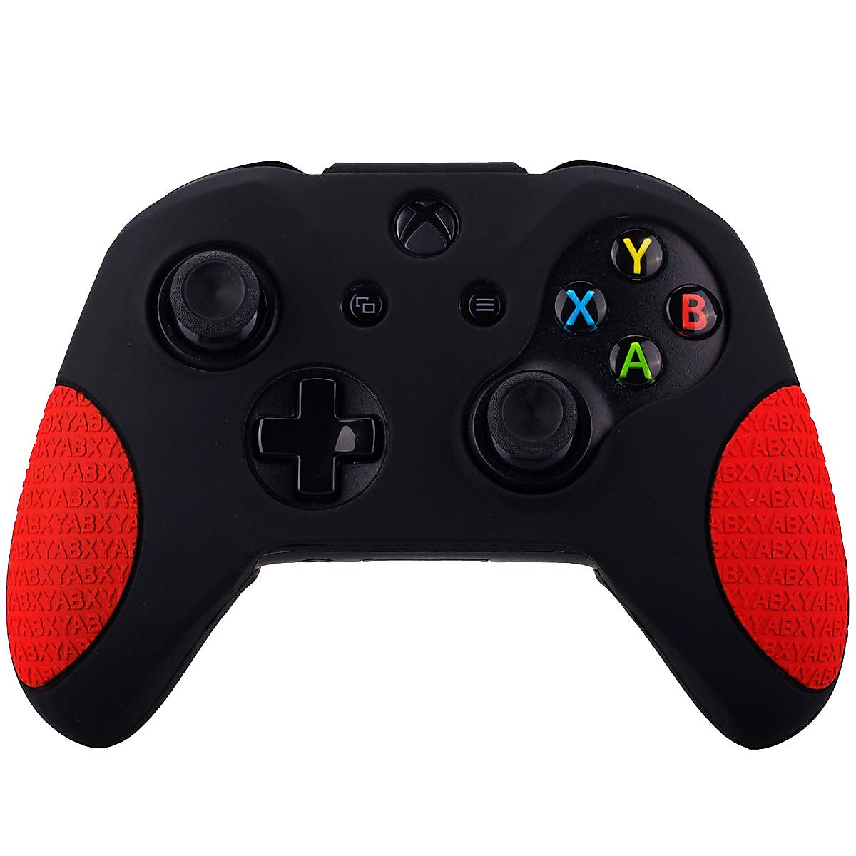 YoRHa Thickened Rubber Silicone Cover Skin Case 3D Letters Massage Grip for Xbox One S/X Controller x 1(Black&Red) with PRO Thumb Grips x 8