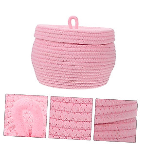 JOINPAYA 1pc cotton rope storage basket Woven Containers Round Organizer Basket Cotton Rope Bin Cotton Rope Basket With Lid Little Organizer Small Basket Multifunction dirty laundry basket