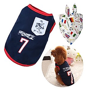 Dog Shirt Summer: Cute Dog Clothes for Small Dogs Girl Boy Dog Soccer Jersey Football Costumes Sports Dog Vest Bandana Set Breathable Soft Stretchy Medium Puppy Clothes Outfits