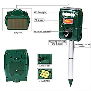 Ultrasonic Animal Repeller, Solar Powered Animal Repellent Outdoor Cat Repellent Dog Deterrent with Motion Sensor Waterproof Bird Repellent for Squirrels Rabbit Fox Raccoon Deer ,Yard Garden Farm