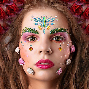 SIQUK 24 Sets Face Jewels Mermaid Face Gems Sticker Face Crystal Rhinestone Face Jewel for Festival Rave Carnival Party
