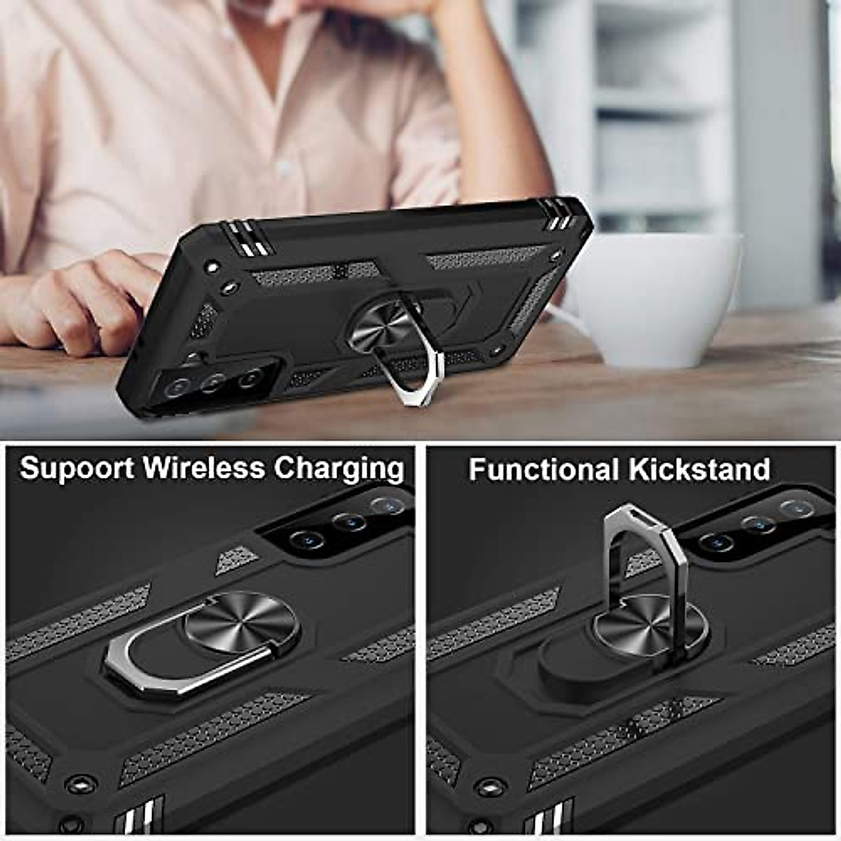 IKAZZ Galaxy S21 Plus Case,Samsung S21 Plus Cover Military Grade Shockproof Heavy Duty Protective Phone Case Pass 16ft Drop Test with Magnetic Kickstand for Samsung Galaxy S21 Plus Black