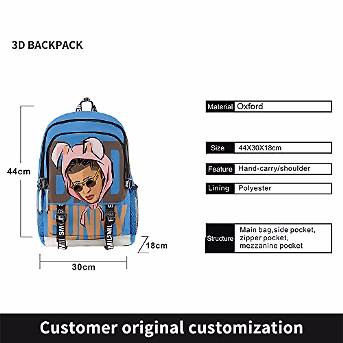 Zakely Un Verano Sin Ti Backpack Bunny Fans Backpack Travel Shoulder Backpack Cosplay Backpack for Men Women