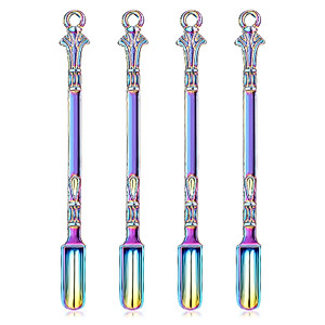 Molain 4 Pcs Mini Spoons, Metal Small Shovel Spice Spoon Mini Spoons for Powder Medicine Spoons Scoop Spoons Home Supplies Pendants Necklace (Colorful)