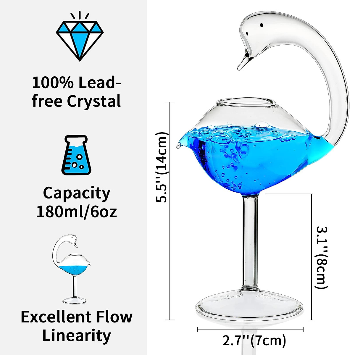 [Gift Set]-Swan Cocktail Glass 6 oz Creative Drinking Glasses Unique Wine Glasses Set of 2 Margarita Glass Martini Glasses Suitable for Cocktail, Wine, Martini, Tequila