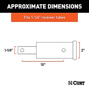 CURT 45790 Trailer Hitch Receiver Adapter, 1-1/4 to 2-Inch, 10-In Extension, 350 lbs