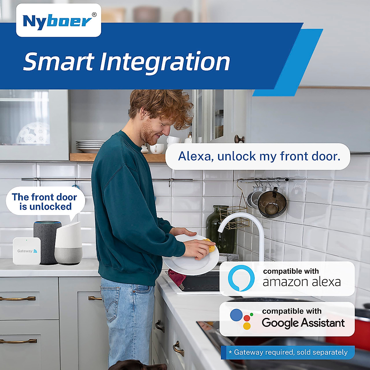 Wi-Fi Gateway Remotely Control Smart Fingerprint Door Lock with TT Lock App , Gateway Smart Hub Compatible with Alexa Voice Control ,Electronic Lock Assemblies by Nyboer