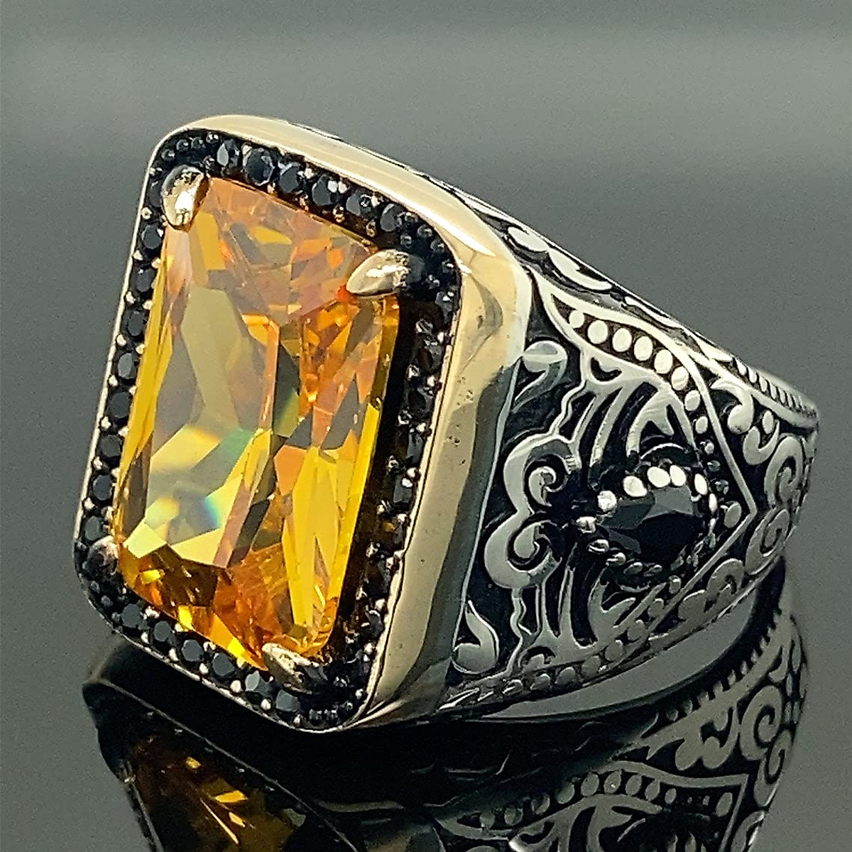 Men Silver Handmade Ring, Citrine Gemstone Ring, Ottoman Style Vintage Ring, 925k Sterling Silver Ring, Gift For Him