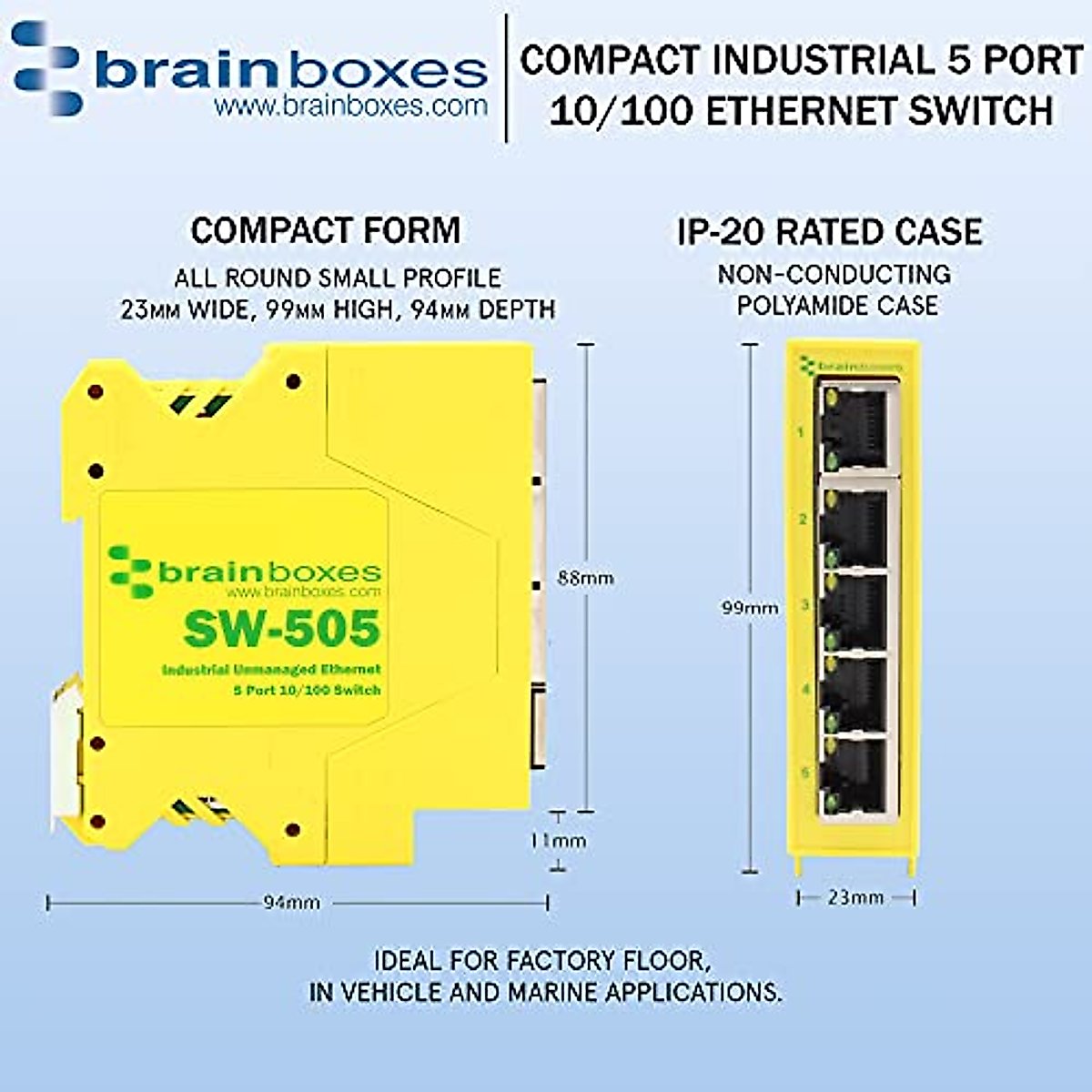 Brainboxes Ethernet Switch 5 Port SW-505