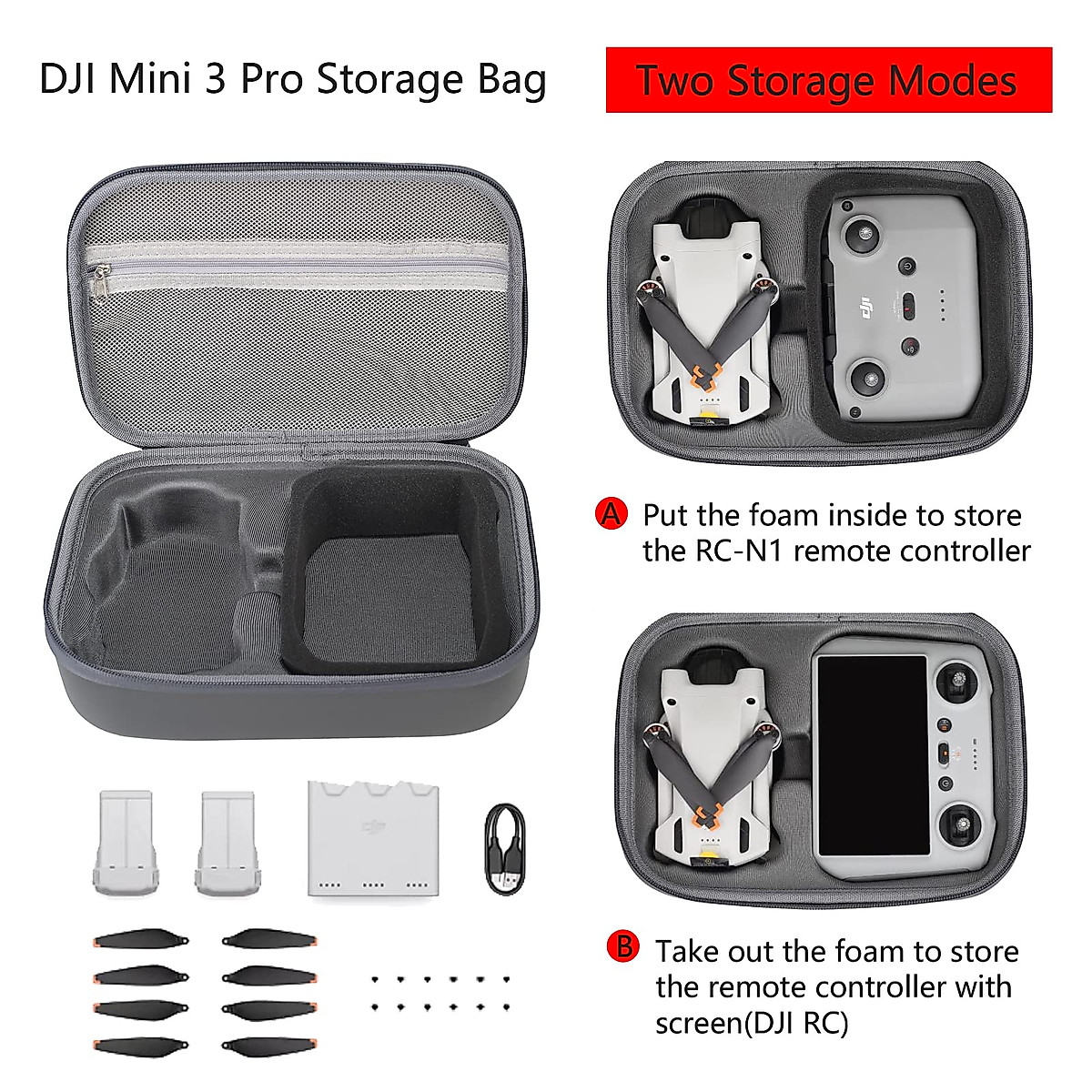 Flyekist Storage Bag for DJI Mini 3/Mini 3 Pro-Newest Mini 3 Pro Drone Case Hard Shell Travel Carrying case Compatible with DJI Mini 3/Mini 3 Pro, DJI RC/DJI RC-N1 and Accessories