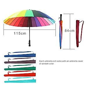 meizhouer 24k Rib Large Color Rainbow Umbrella Fashion Long Handle Straight Anti-UV Sun/Rain Stick Umbrella (automatically opened)