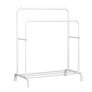 YAYI Clothes Rack Heavy Duty Clothes Rail Metal Garment Rail with Two Top Rod and Lower Storage,White