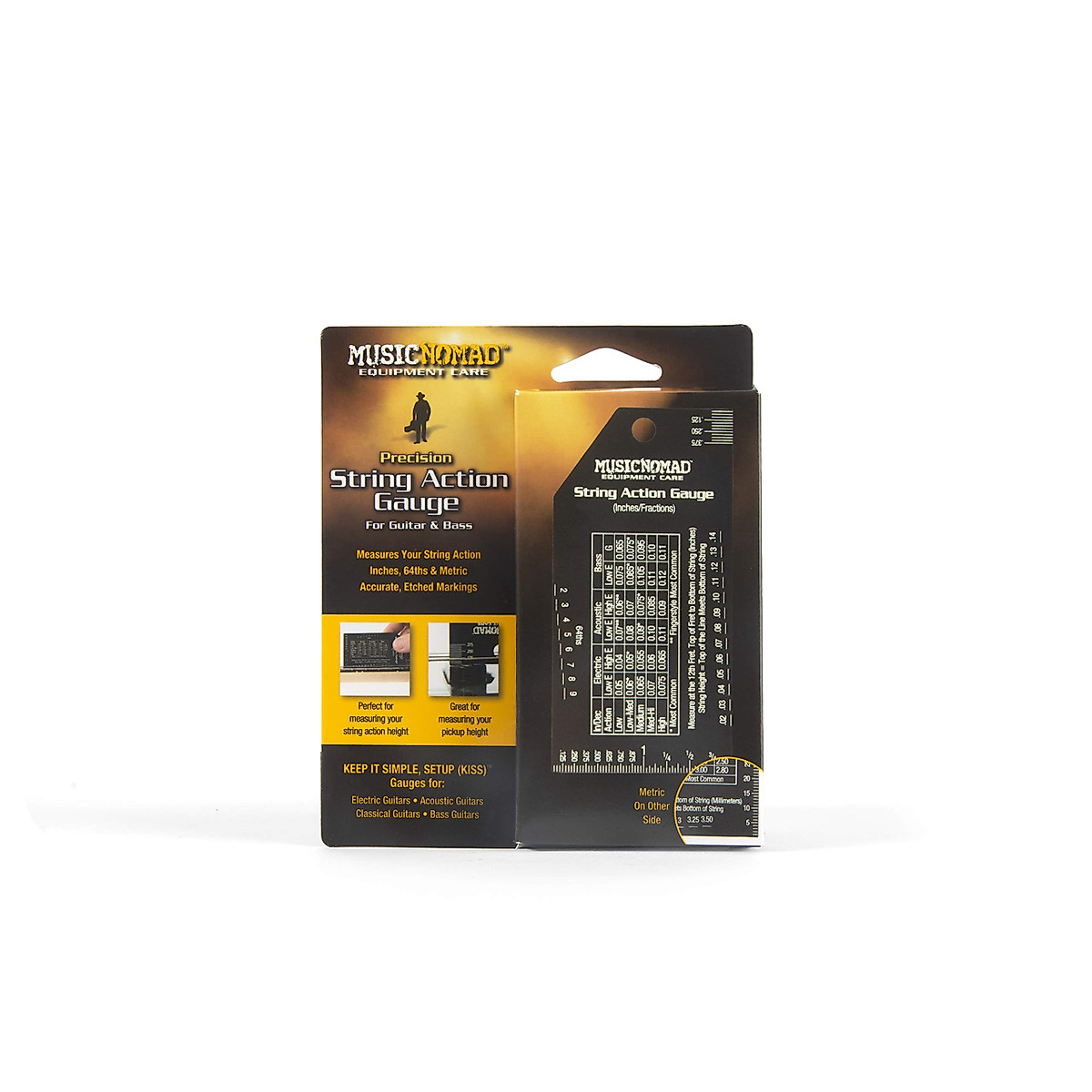 MusicNomad Precision String Action Gauge Ruler for String Height- Metric, SAE, 64ths (MN602)