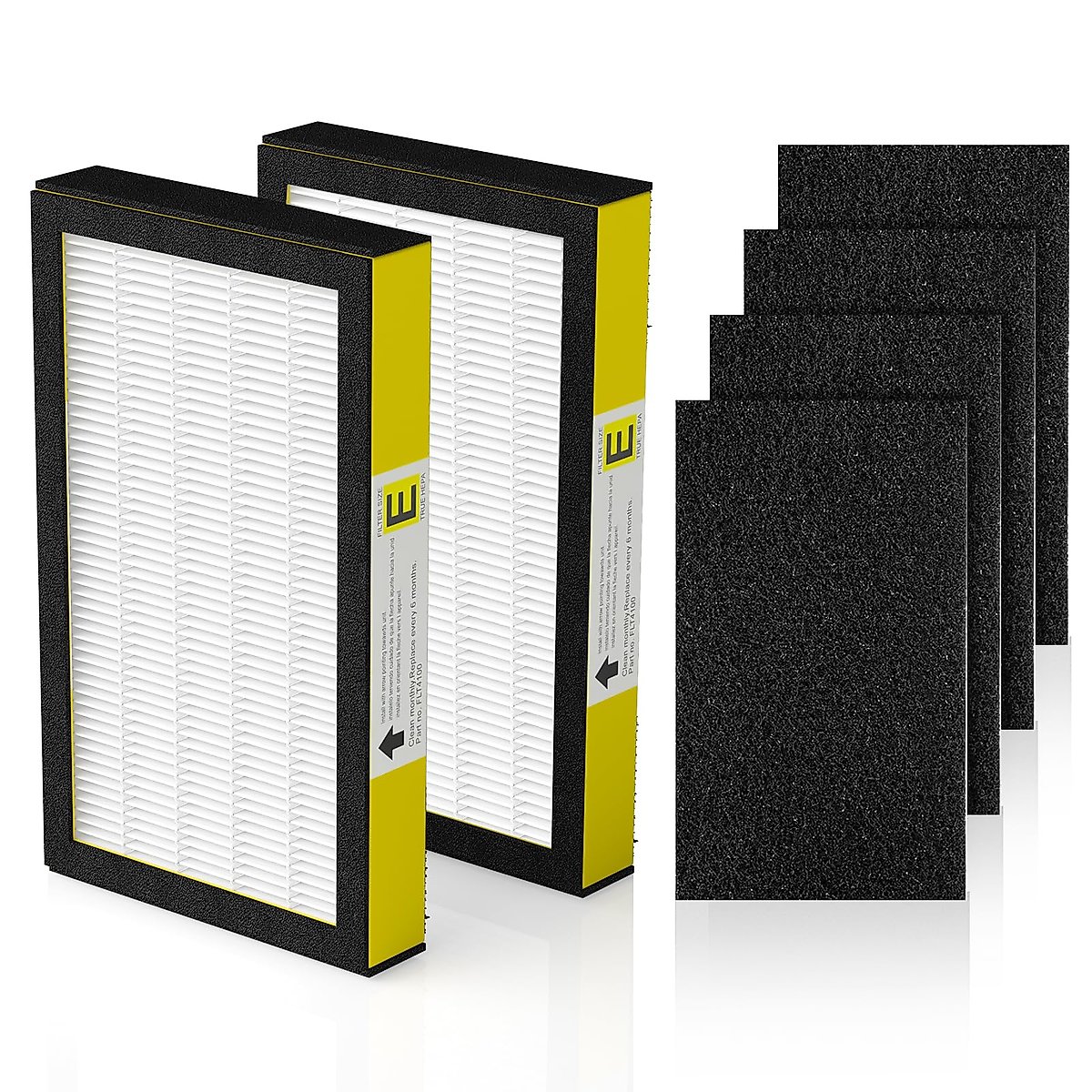 FLT4100 Replacement Filter E for AC4100, AC4100CA, AC4150BL, AC4150PCA, AC4150P Technologies Models, 2 x Hepa Filter + 4 x Activated Carbon Pre-Filter