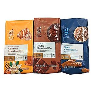 Good & Gather 3 Pack 12 oz Flavored Ground Coffee, Caramel Macchiato, Double Chocolate, Salted Caramel, Light Roast, Fair Trade Certified Arabica Coffee