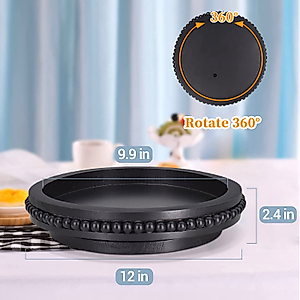 Farmhouse Lazy Susan Organizer with Beads, Wooden Lasy Susan Turntable for Cabinet, 360 Degrees Rotating Display Stand, Decorative Lazy Susan for Table, Wooden Tray Riser with Beads for Spice Rack