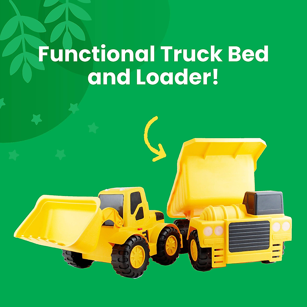 Boley Builders 2 Pack Construction Vehicles - Large Yellow Front Loader and Dump Truck with Lights and Sounds - Kids Construction Toys Set for Toddlers Boys and Girls