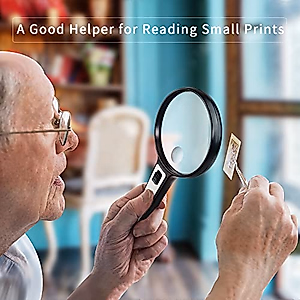 Magnifying Glass with Light, 10X 20X High Magnification, Large Handheld Magnifier with 4 LED Light, Suitable for Low Vision Seniors Reading, Jewelry, Coin, Science.