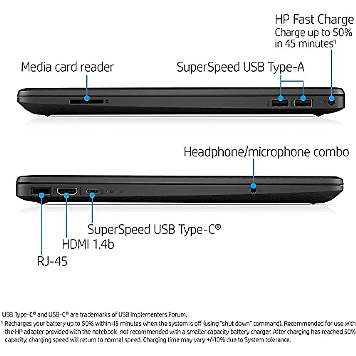 HP Notebook 15 Laptop, 15.6" Full HD Screen, Intel Celeron N4020 Processor, 8GB RAM, 256GB SSD, 1-Year Microsoft Office 365, HDMI, RJ-45, Type-C, HDMI, Webcam, Windows 10 Home, Black