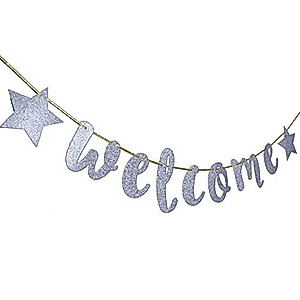 Welcome Little One Glitter Banner, Baby Shower, Gender Reveal Party, Glitter Party Decor (Silver)