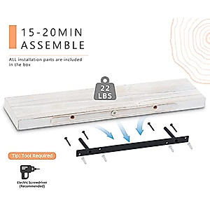 2 Pack 16" Solid Cedar Wood Floating Shelves, Brushed Finish, Wall Mounted for Home Living Room Bathroom