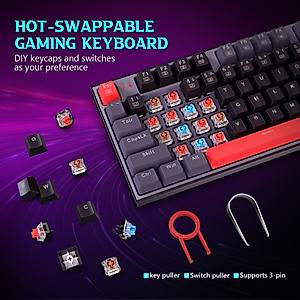 Redragon Mechanical Gaming Keyboard, Wired Mechanical Keyboard with 94 Keys, Programmable Macro Editing, Numeric Pad, Red Switches, Compact Keyboard Mechanical for Pc Mac Ipad, Black Gray