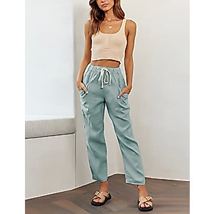 Lianlive Linen Pants Women Black White Cotton Pull On Drawstring Summer Beach Pants for Women 2024 (SageGreen-XL)