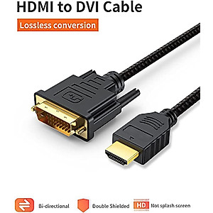 CableCreation DVI to HDMI Cable 5ft, Bi-Directional Nylon Braid HDMI to DVI Cable Support 1080p, 24+1 HDMI Male to DVI Male for Monitor, HDTV, Projector
