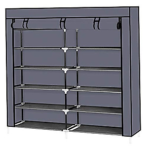 HOMEN Shoe Rack Storage Organizer Cabinet Nonwoven Fabric Cover 2-Row 6-Tiers 12-Compartment (Grey)