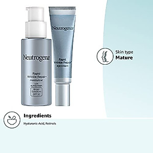 Neutrogena Rapid Wrinkle Repair Retinol Facial Moisturizer with SPF 30 Sunscreen, 1 fl. oz, & Rapid Wrinkle Repair Retinol Under-Eye Cream, 0.5 oz
