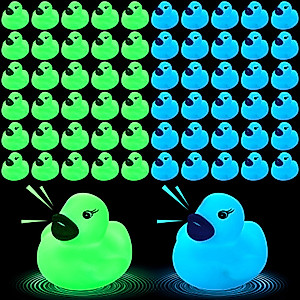 Hiboom 120 Pcs Glow in The Dark Rubber Ducks Squeaky Luminous Light up Rubber Ducks Fluorescent Floating Bath Mini Glow Toys Light up Duck for Boys Girls Adults Birthday Party Favors, Blue, Green