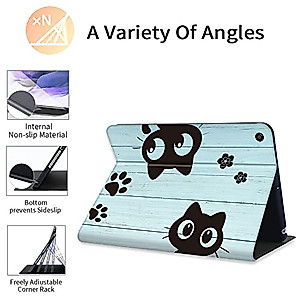 for New Kindle Fire 7 Tablet (12th Generation, 2022 Release), PU Leather Hard PC Back + TPU Shockproof Fold Cover Case with Auto Wake/Sleep for Amazon Kindle Fire 7 inch 2022,Wooden Cat