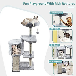 MIAO PAW 11Grey Cute Cat Tree Tower for Indoor Cats - Condo with Sisal Scratching Posts，Jump Platform Cat Furniture Activity Center Play House Bed