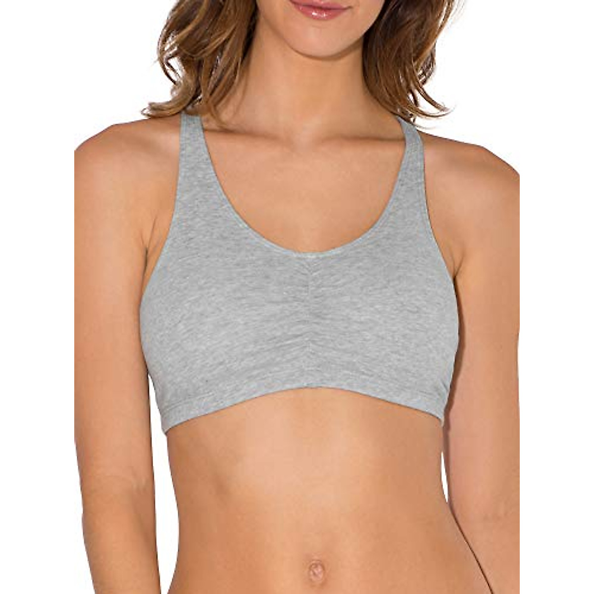 Fruit of the Loom womens Adjustable Shirred Front Racerback Sports Bra, Mint Chip/White/Grey Heather - 3 Pack, 40 US