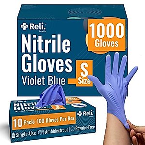 Reli. Nitrile Gloves, Small | 1000 Pack Bulk - Violet Blue | Disposable Gloves - Powder Free, Latex Free |Single-Use Nitrile for Cleaning, Automotive, Salon| Iris Blue, Food Safe