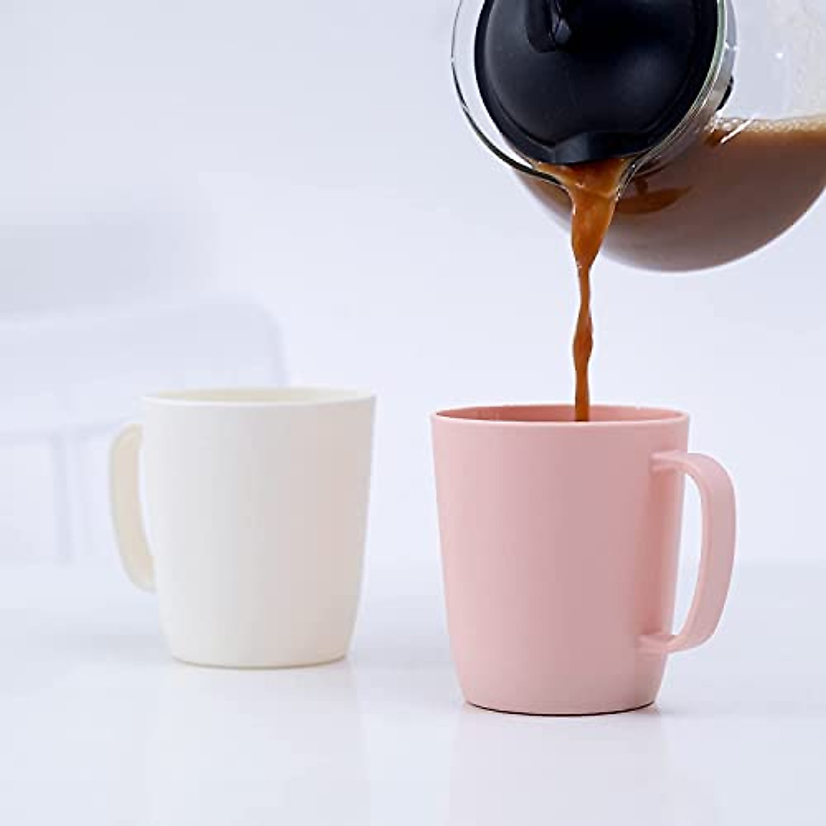 Kurala Coffee Mugs Set of 5, Plastic Coffee Cups Set, 10 Ounce Unbreakable Coffee Mug Plastic with Handle, 3 Basic Colors, Reusable Plastic Mug Dishwasher Safe