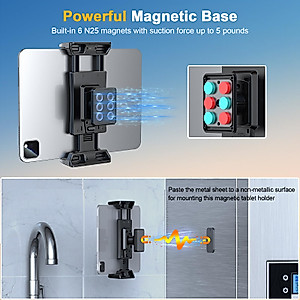 XWXELEC Magnetic Tablet Wall Mount for Metal Surface, Super Power Magnet ipad Holder 360° Rotation fit 4.5"-12.9" Phone and Tablets Great for Cabinet/Fridges/Metal Rack/Whiteboard/Gym Equipment