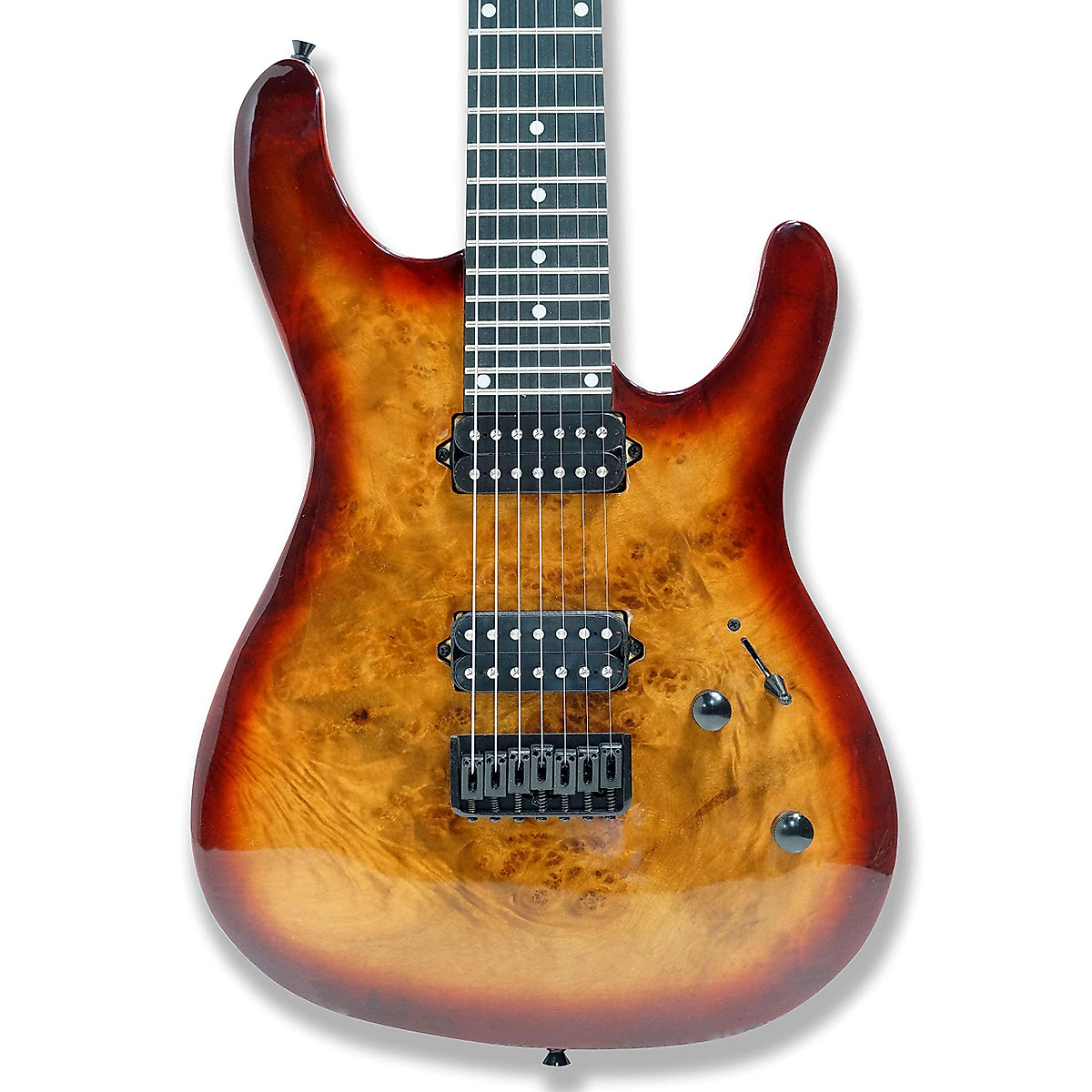 TARIO 7 String Electric Guitar Bolt_On Maple Neck Poplar Wood Body (Burl poplar top body)