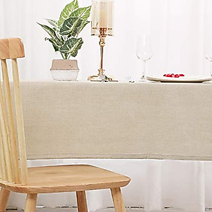 Hiasan Faux Linen Rectangle Tablecloth - Wrinkle and Stain Resistant Washable Table Cloth for Kitchen Dining Room Holiday Table Cover for Party Dinner, Beige, 54 x 80 Inch