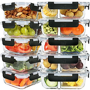 DAS TRUST 10 Pack Glass Meal Prep Containers Bowls Glass Food Storage Containers Glass Food Prep Containers with Lid Meal Prep Lunch Bento Box Reusable Container for Food