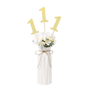 Gexolenu 10 PCS Gold Double-Sided 1st Birthday Centerpieces for Tables, Glitter Age ONE Cake Picks Decor, First Happy Birthday Party Decorations Baby Shower Anniversary Party Supplies