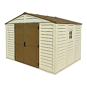 Duramax 0638801402145 Woodbridge Plus 10.5 x 8 Plastic Garden Shed with Foundation Kit & Fixed Window Brown-15 Years Warranty, 10x8, Brown & Ivory